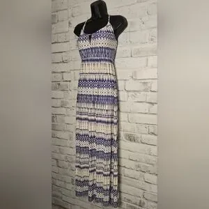 Kismet | Dresses | Kismet Blue White Pattern Maxi Dress Small Stretch ...